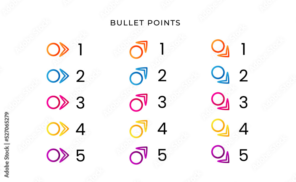 Colorful bullet point number with gradient arrow free vector Stock ...
