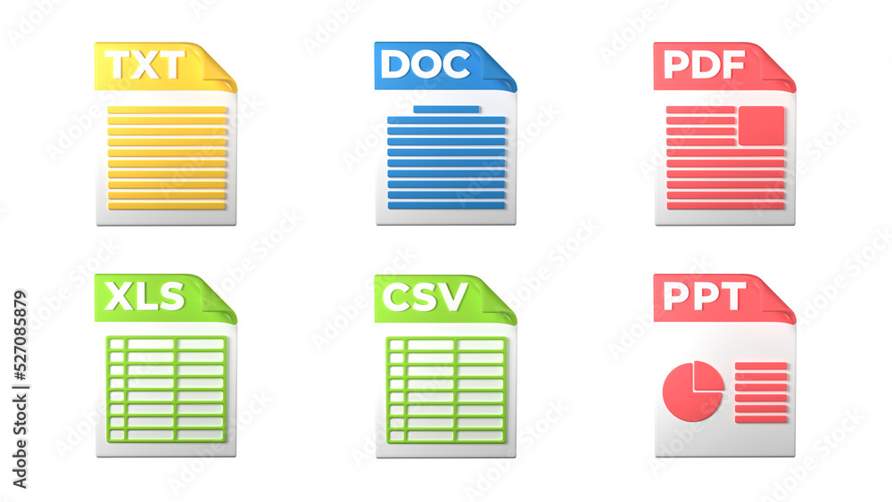File format extensions. txt, doc, pdf, ppt, xls, csv file format ...
