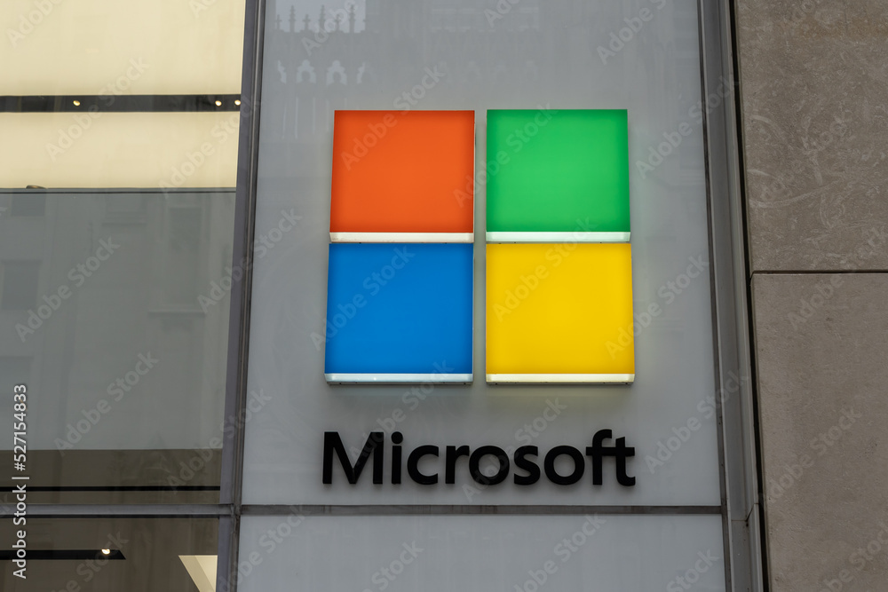 New York City, NY, USA - August 20, 2022: Microsoft logo on their ...