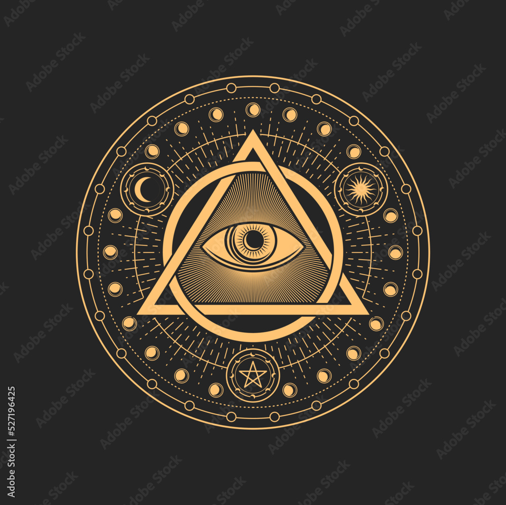 Prediction eye, occult and esoteric tarot magic symbol with pentagram ...