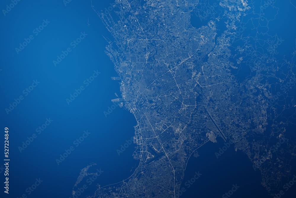 Stylized map of the streets of Manila (Philippines) made with white ...