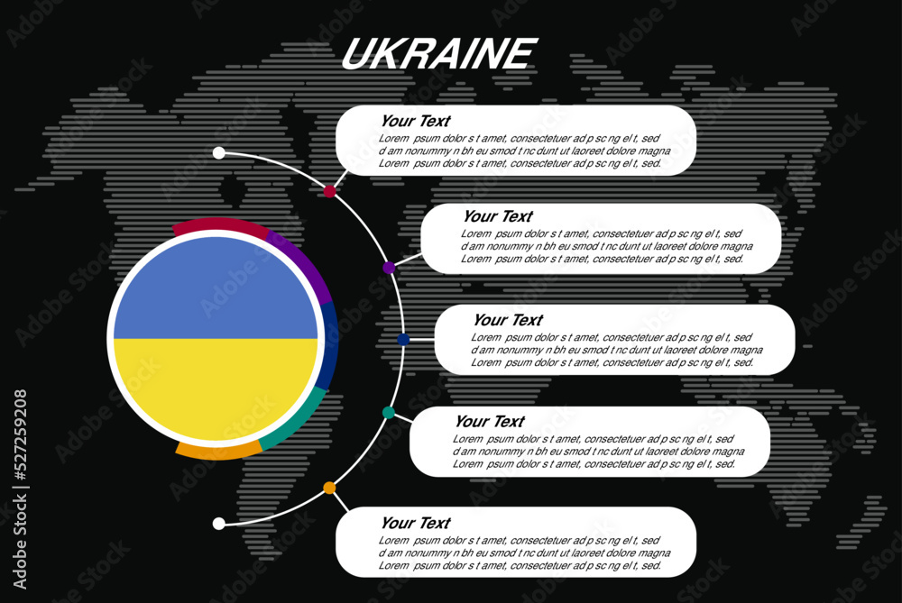 Ukraine circle infographic with information text spaces, black ...