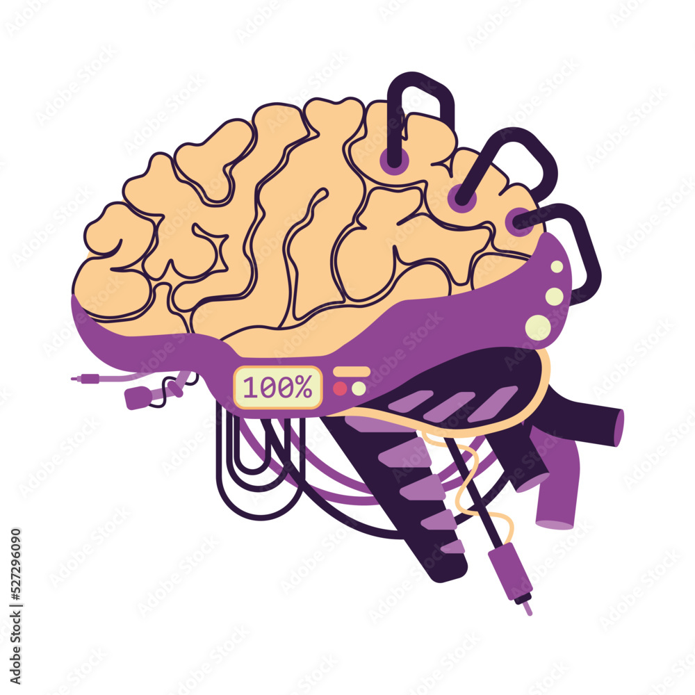Mechanical cybernetic brain future. Eternal human brain. Interchangeable human organs future. AI ...