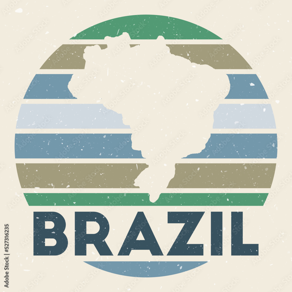 Brazil logo. Sign with the map of the country and colored stripes ...