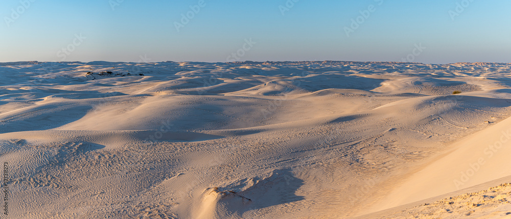 Panoramic view of white sand dunes. Place called Sugar Dunes in the ...