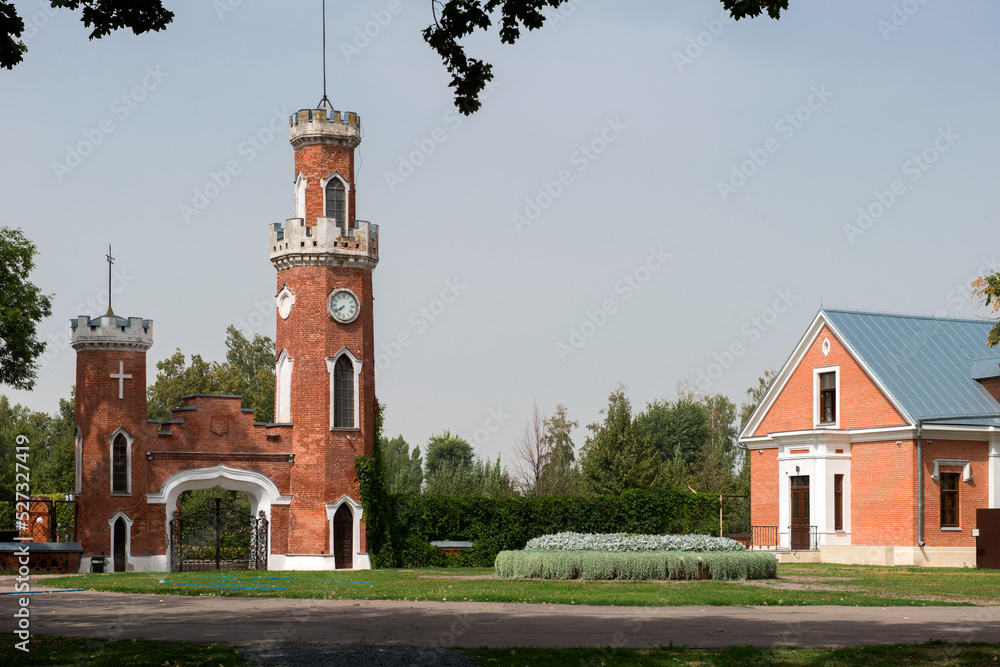 Ramon, Voronezh Region, Entrance gate with a tower and clock. The ...