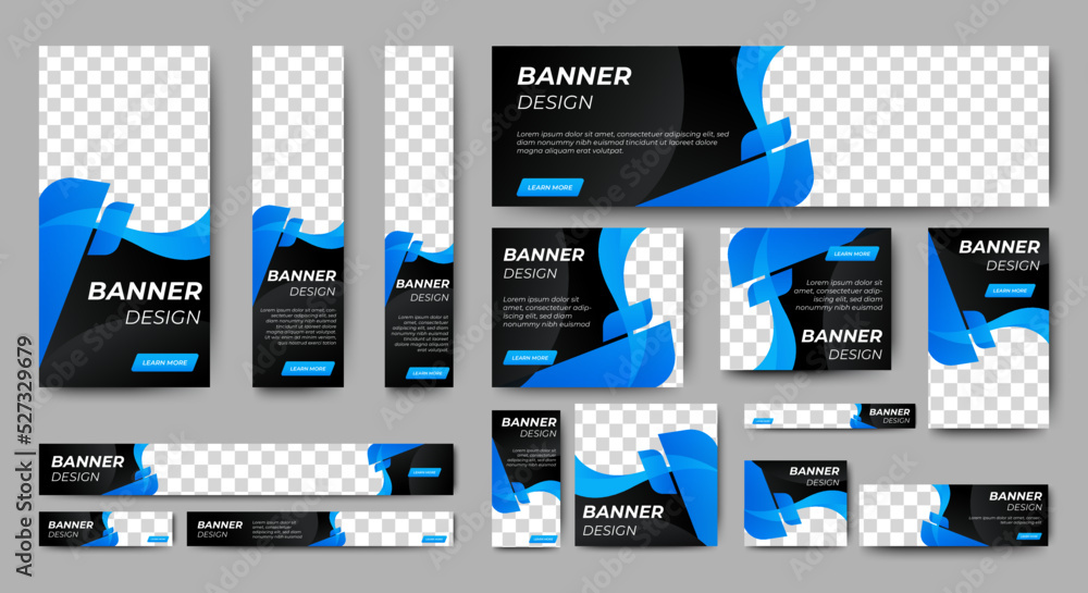 Web banner template design set layout with photo and text space. Black ...