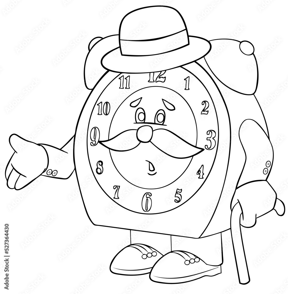 Clock. Element for coloring page. Cartoon style. Stock Vector | Adobe Stock