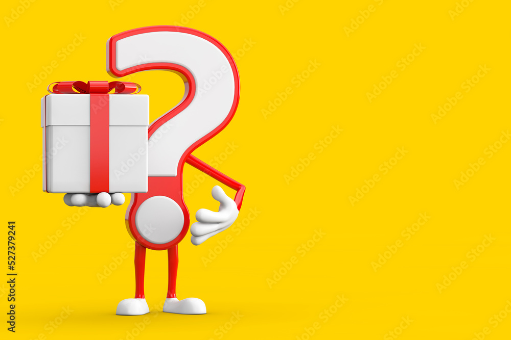 Question Mark Sign Cartoon Character Person Mascot and Gift Box with ...