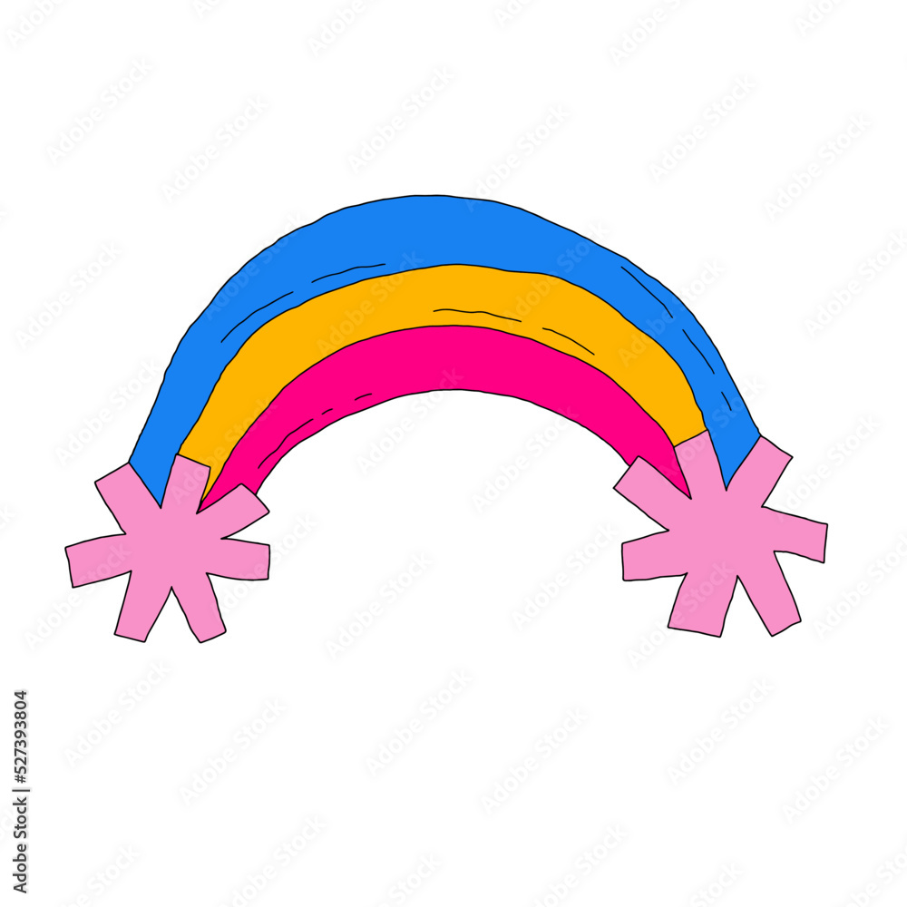 isolated sticker-shooting star with rainbow.1970 psychedelic logo ...