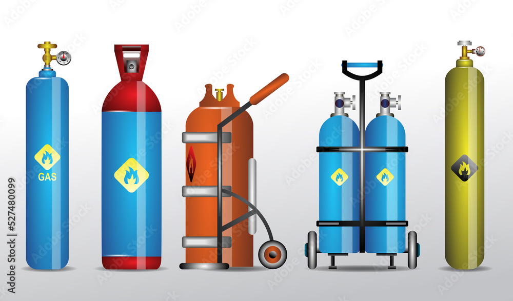 gas and fuel storage oxygen tank set. flammable gas cylinder container ...