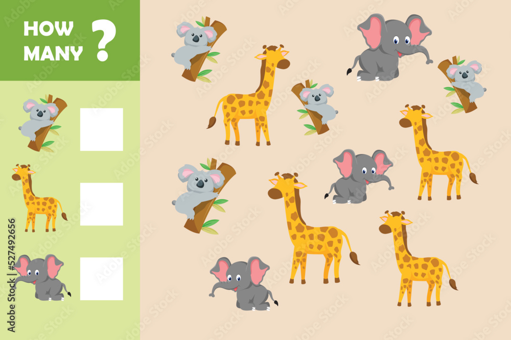Educational Counting Game for Preschool kids with Animals. Kids puzzle ...