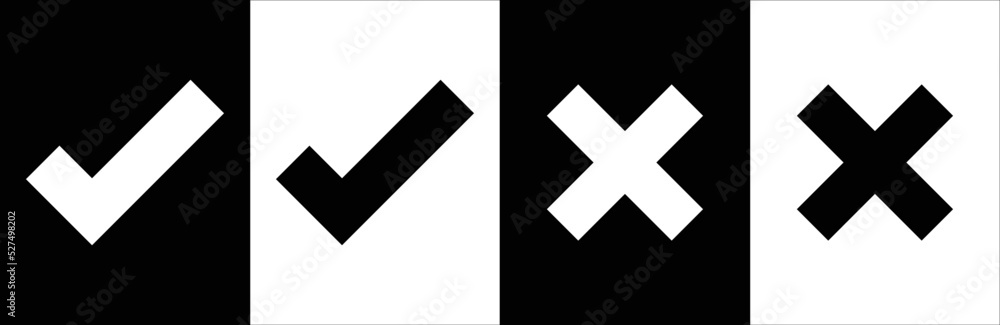 Check mark, Cross mark black icon set. Isolated checkmark symbol, right ... Check mark, Cross mark black icon set. Isolated checkmark symbol, right ...