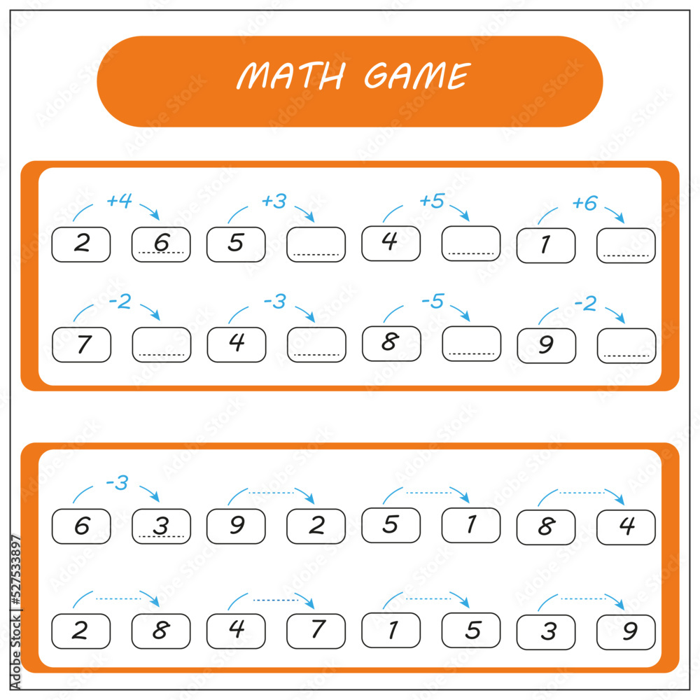 Mathematics educational game for children. Complete the row, write ...