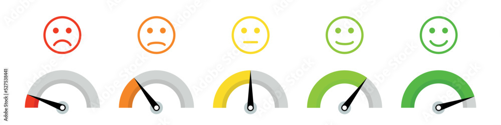Colour speedometer set. Meter level. Good and Bad meter. Colored scale ...