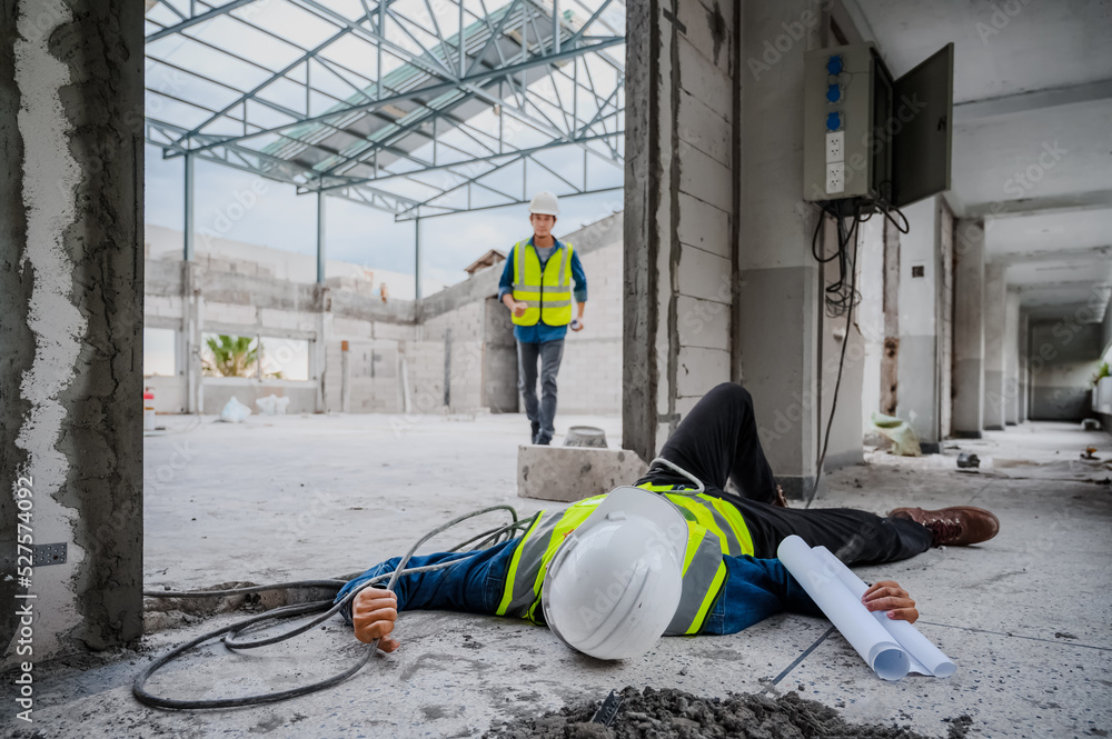 Accident at work, an Asian engineer or electrician is electrocuted to ...