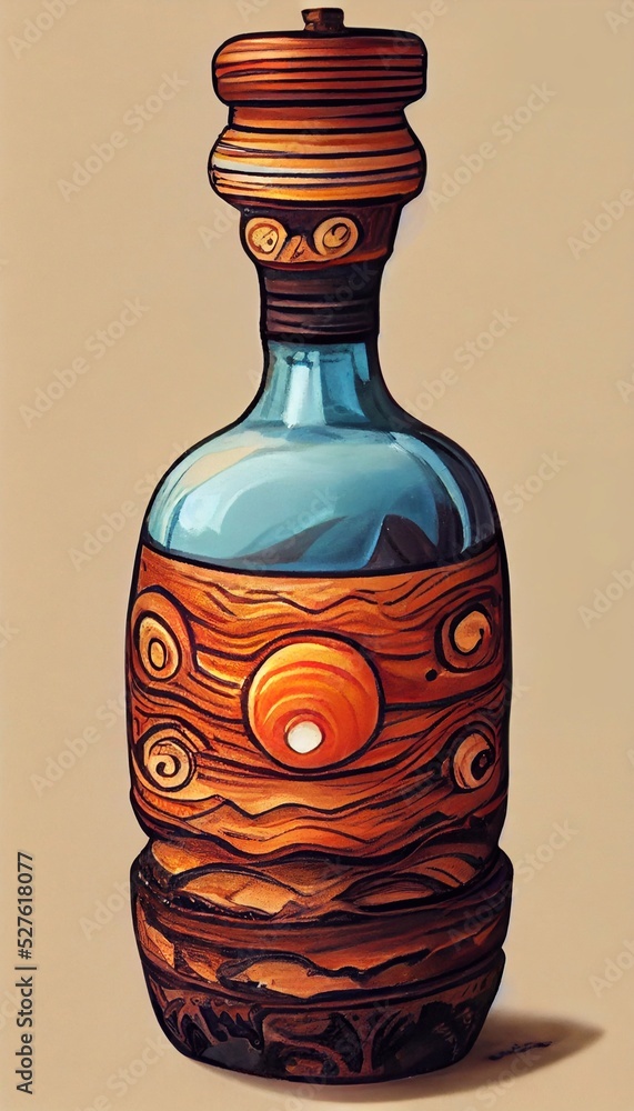 vintage glass bottle, bottle of manna on brown isolated background , 2D ...