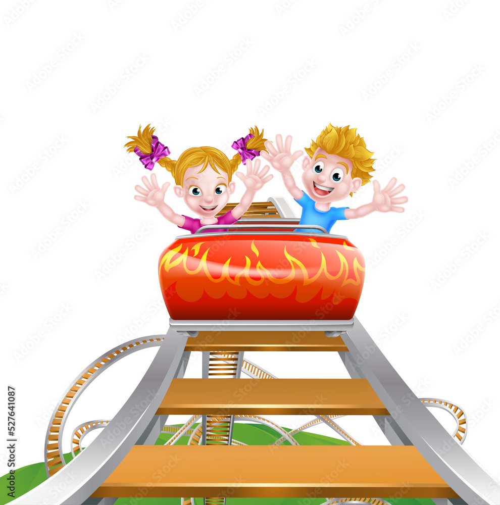 Cartoon Theme Park Roller Coaster Stock Illustration | Adobe Stock
