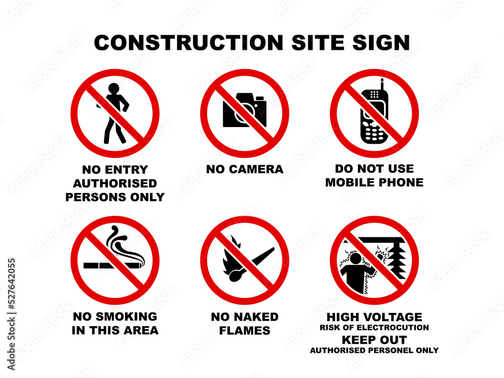 Prohibited sign at construction site vector flat design editable ...
