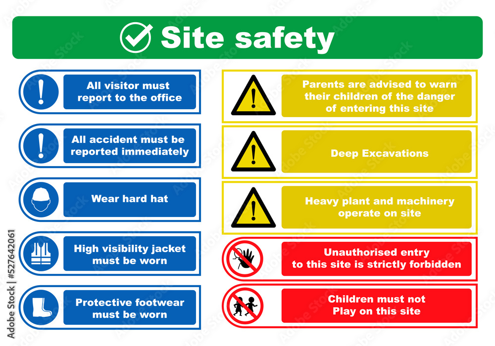Site safety poster flat design editable. Safety sign. Mandatory sign ...