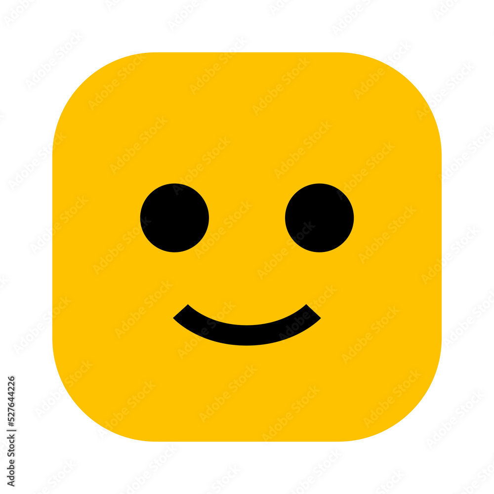 slightly smiling face emoji in round corner rectangle shape and yellow ...