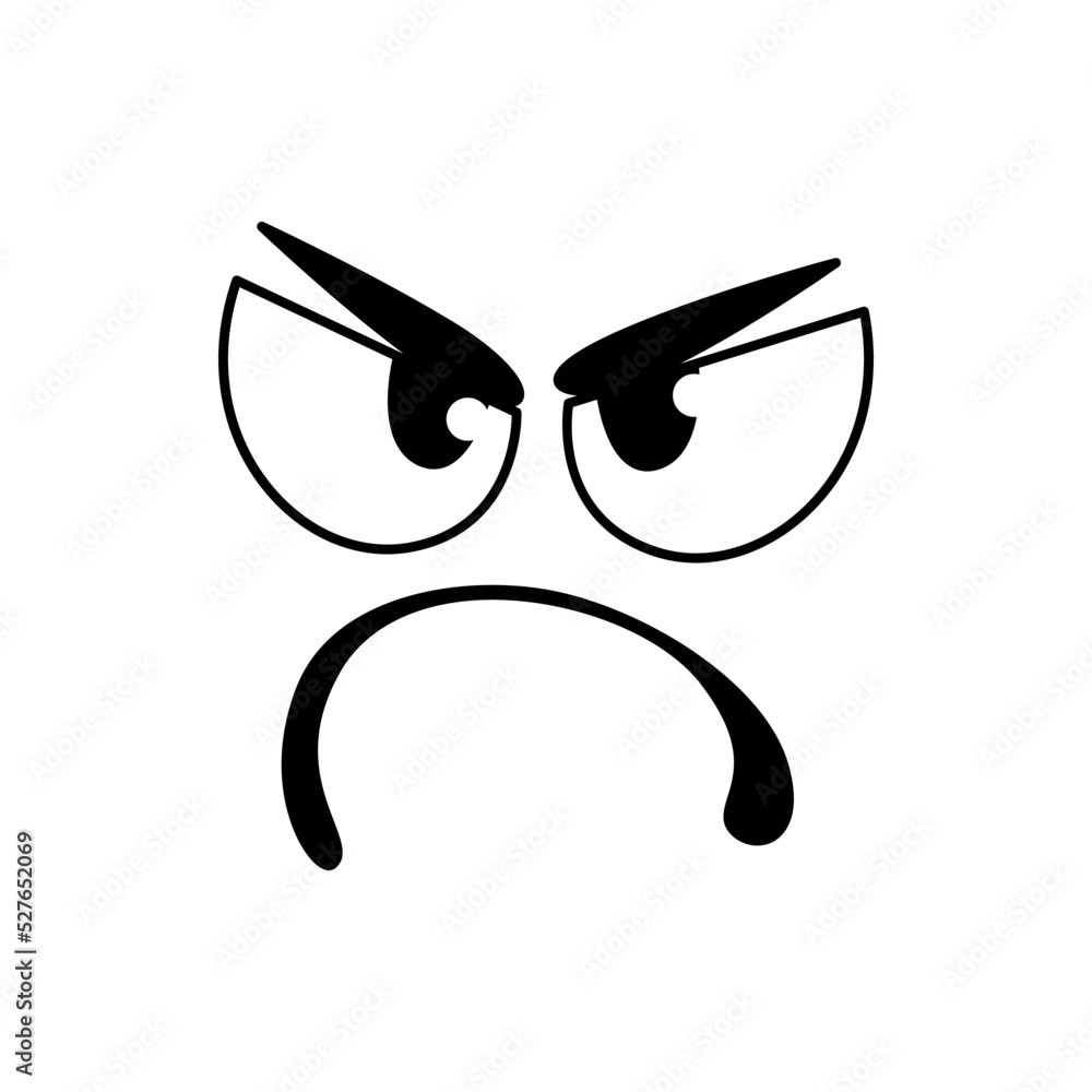 Angry smile face, eyes and mouth line emoticon. Vector cartoon emoji or ...