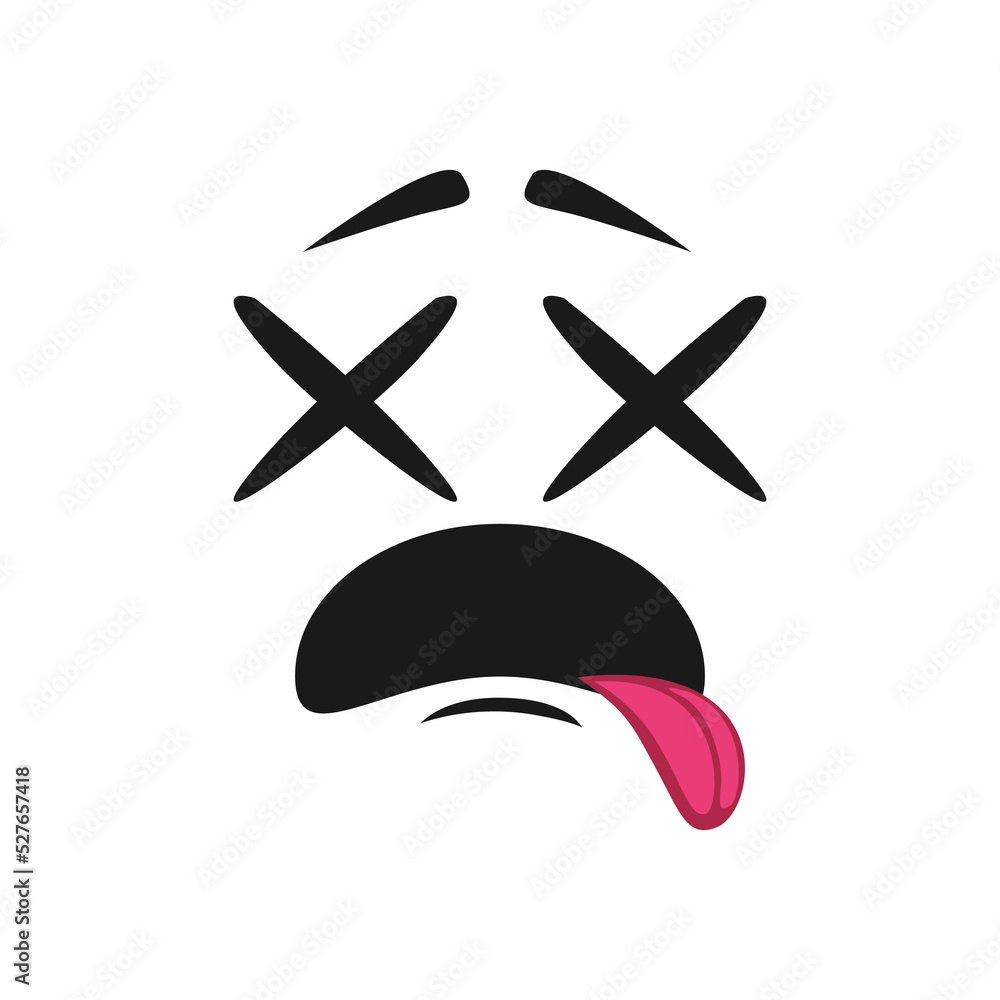 Cartoon exhausted face with eyes crosses and tongue hang down. Vector ...