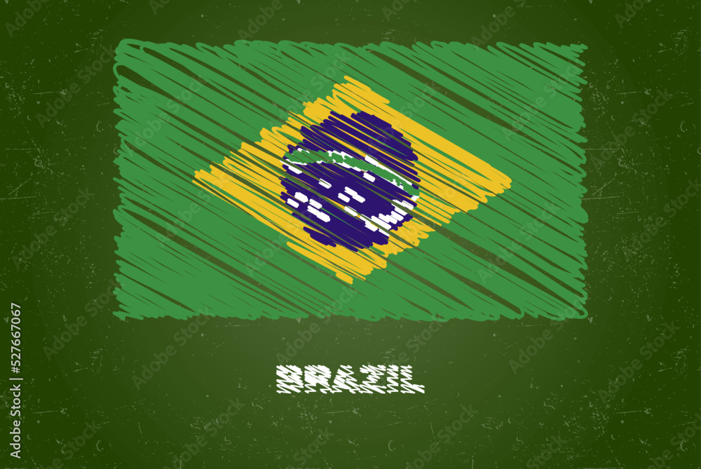 Brazil flag with chalk effect on green chalkboard, hand drawing country ...