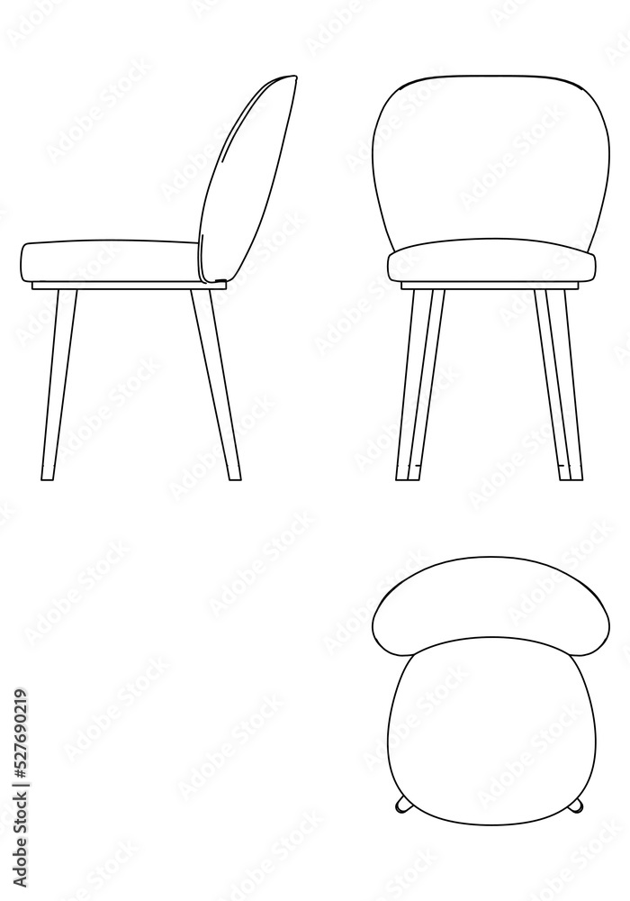Chair isolated lines on white background, vector illustration. Front ...
