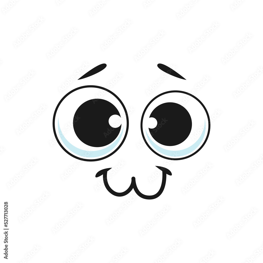 Cartoon fascinated smiling face with big eyes, isolated vector ...