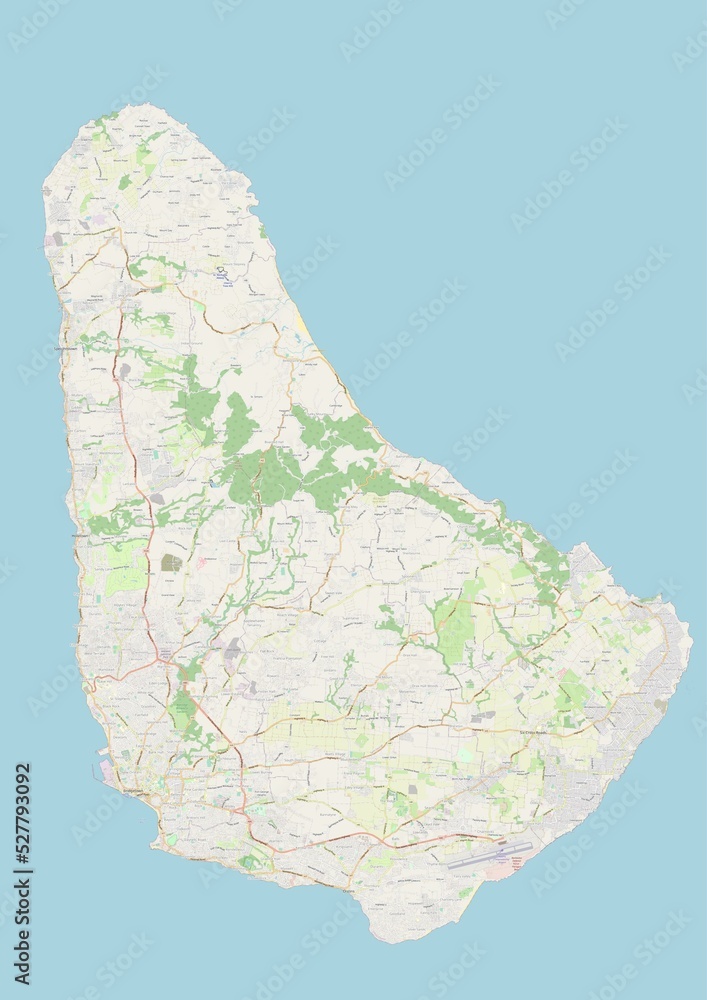 Barbados physical map with important rivers the capital and big cities ...