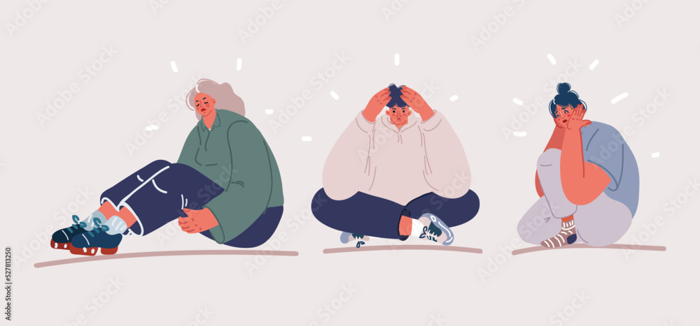 Vector illustration of Set of sad and upset people crying, weeping and ...