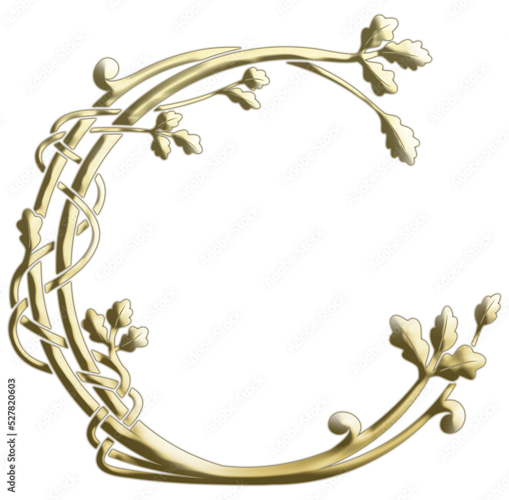 C-shaped border with golden oak branches. Art Deco style illustration ...