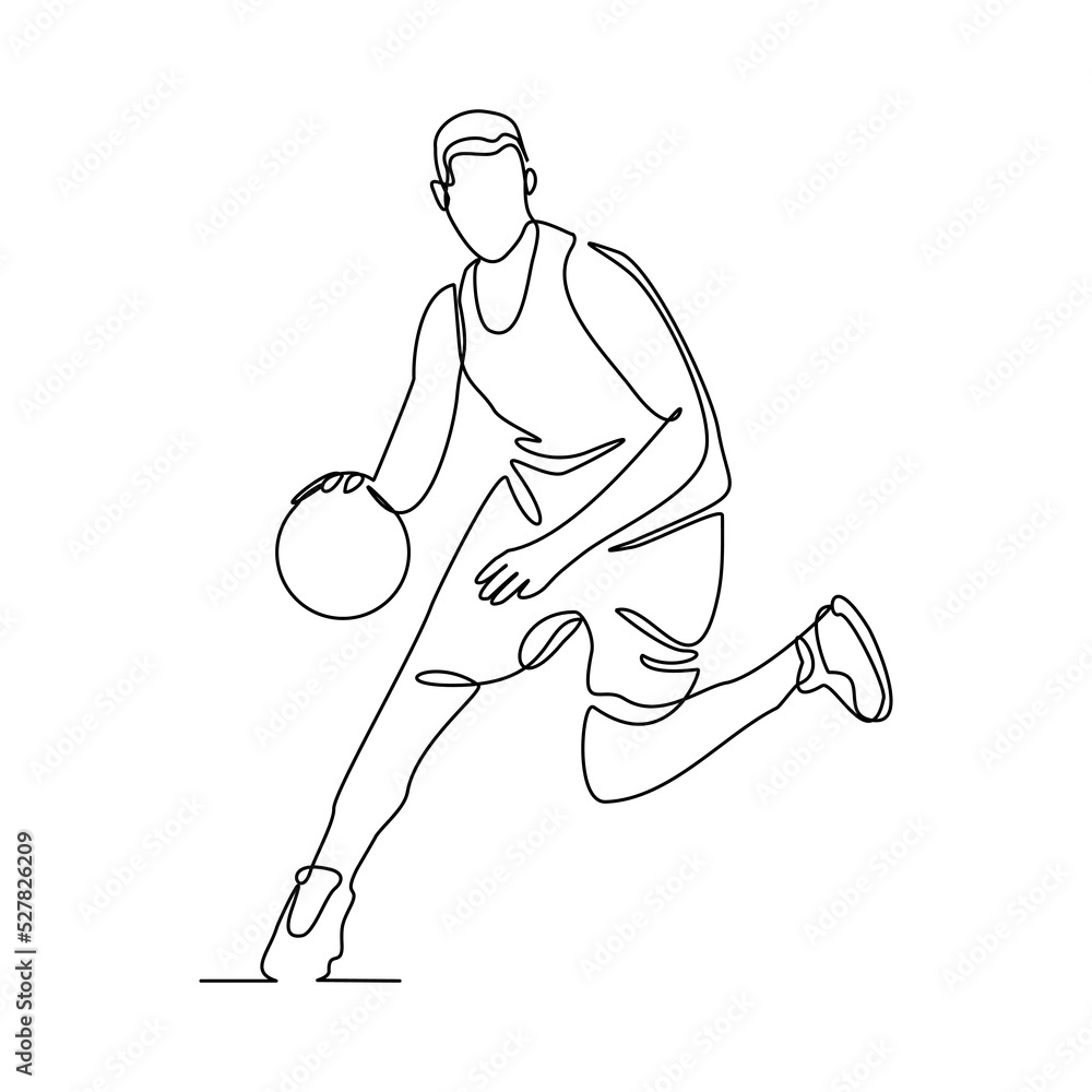 Continuous single one line drawing of basketball man player healthy ...