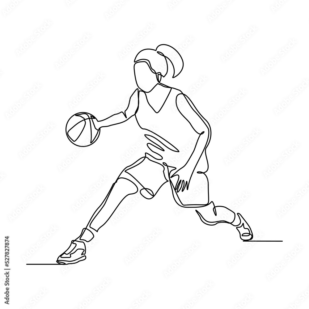 Continuous single one line drawing of basketball woman player healthy ...