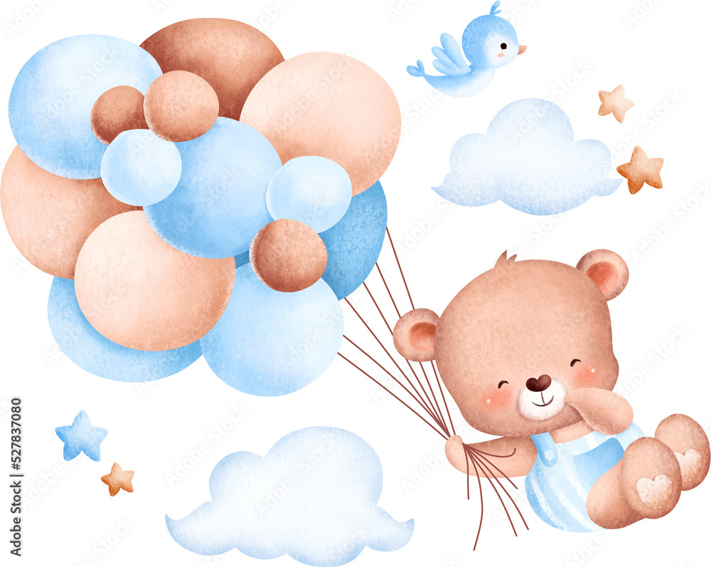 Cute teddy bear and balloons Stock Illustration | Adobe Stock