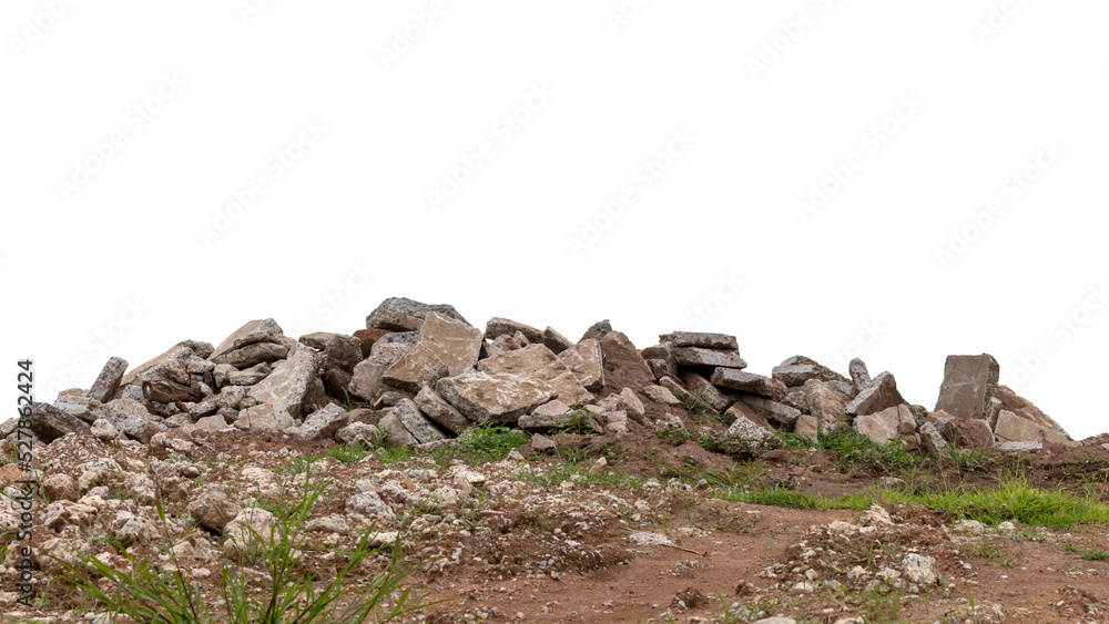 Isolated debris of many concrete blocks that were left on the ground ...