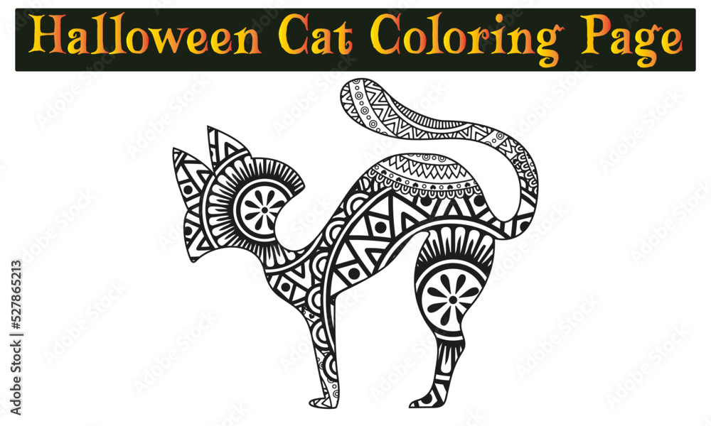 Halloween Cat Coloring Page . Black And White Vector Illustration ...