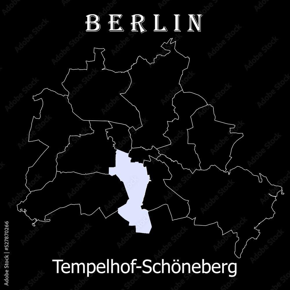 Tempelhof-Schöneberg districts Berlin Germany map black and white Stock ...