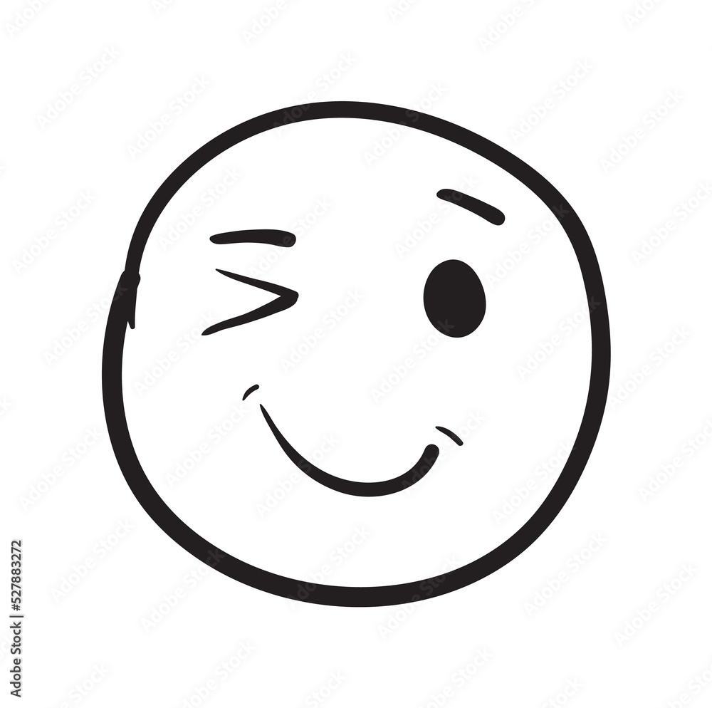 Winking emoji. Doodle smiley hand draw, flat vector illustration Stock ...