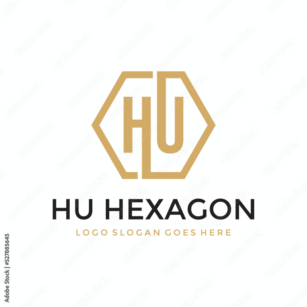 HU Letter hexagon golden logo vector image Stock Vector | Adobe Stock