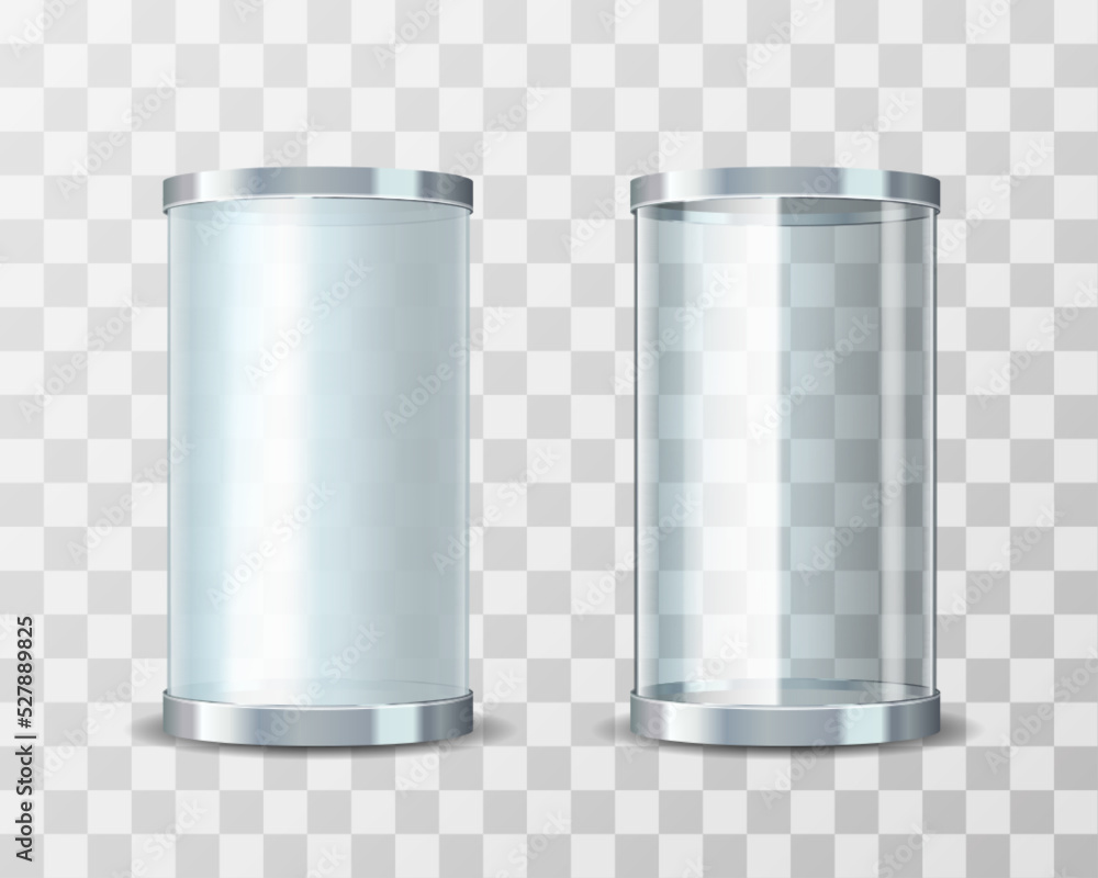 Empty glass showcase tubes on transparent background. Mockup object ...