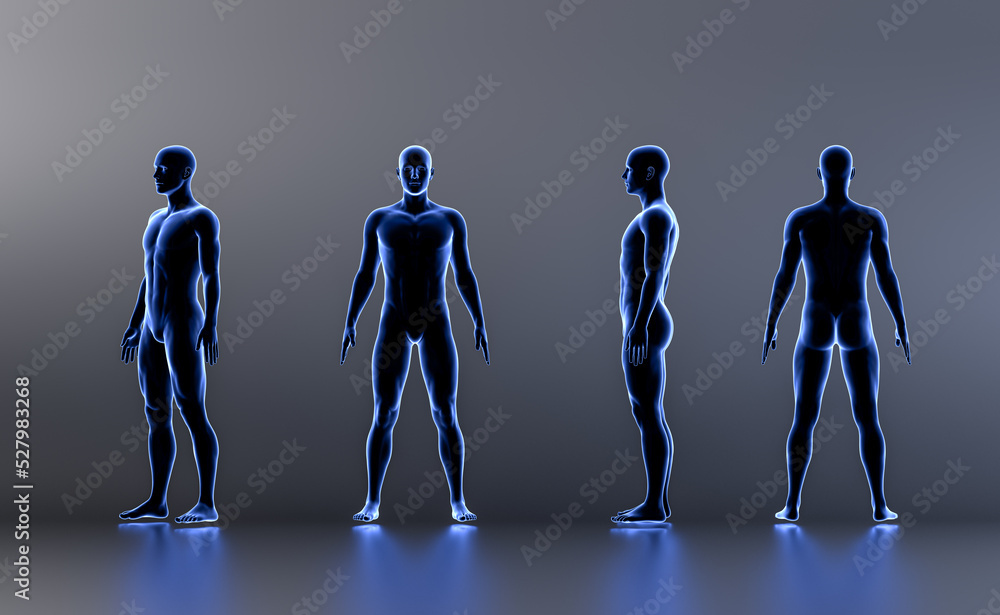Technological human hologram of a male mannequin standing standing in ...