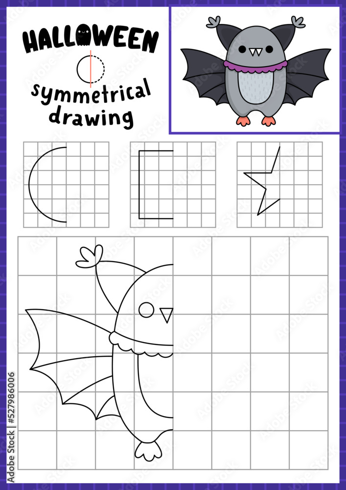 Halloween symmetrical drawing worksheet. Complete the bat picture ...
