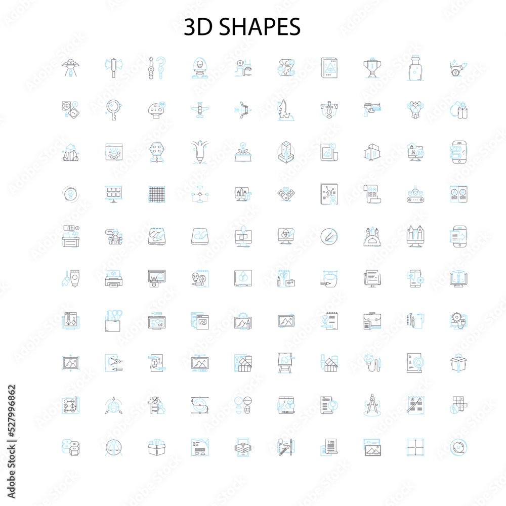 3d shapes icons, signs, outline symbols, concept linear illustration ...