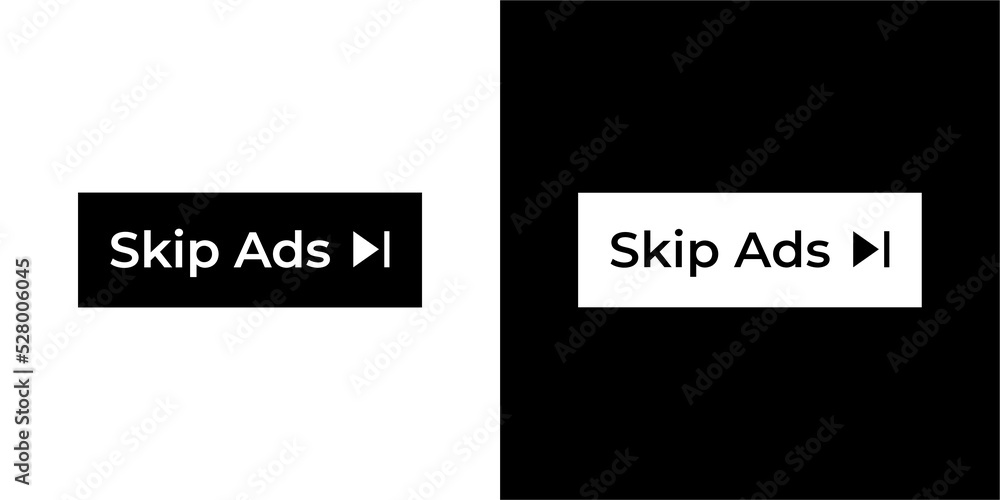 Skip ads button icon vector in clipart style. Advertising elements ...