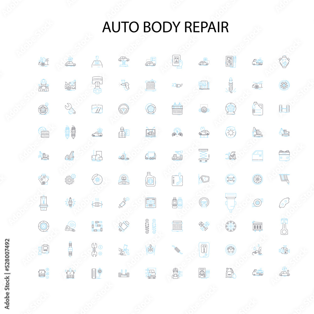 auto body repair icons, signs, outline symbols, concept linear ...