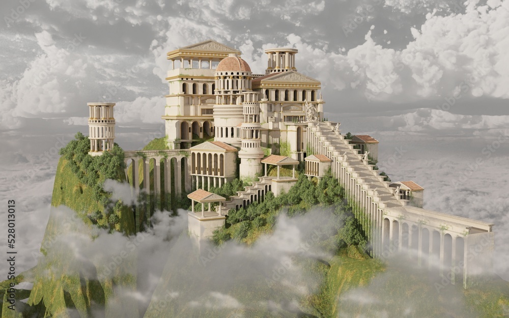 Palace on Mount Olympus Fantasy 3D Illustration Stock Illustration ...