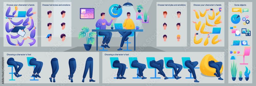 Stylized Character, programmer communicates with the investor. Use ...