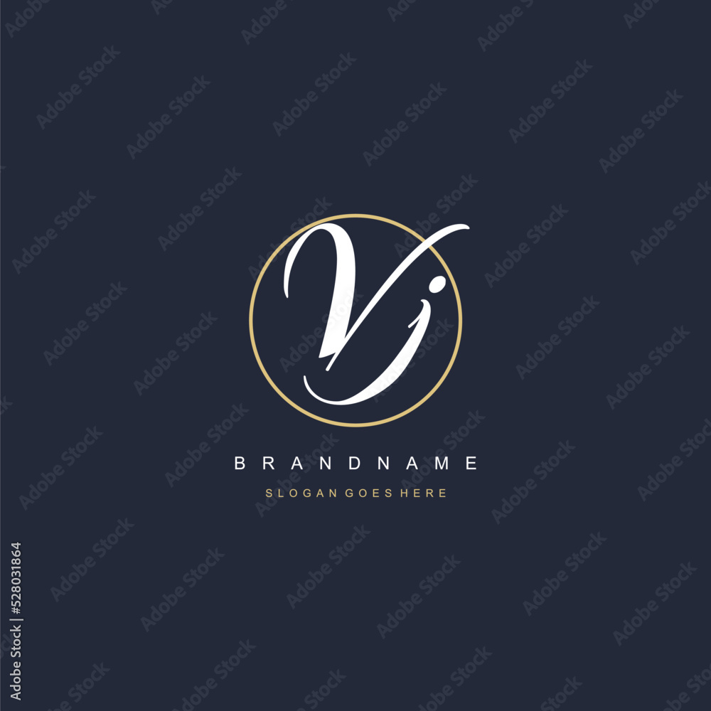 Initial letter VJ logo monogram feminine style with circle line design ...
